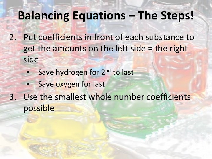 Unit 4 Chemical Equations and Stoichiometry Balancing Equations