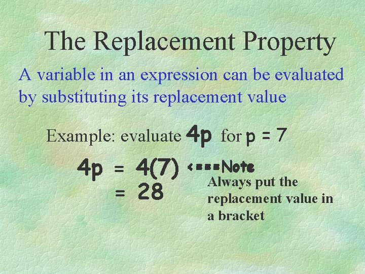 Introduction to Algebra Unknown values can be represented