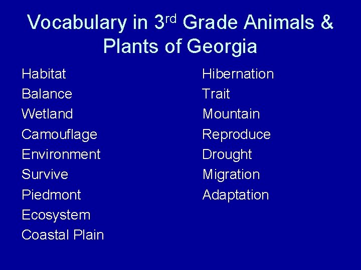 3 rd Grade Science Vocabulary Animals Plants of