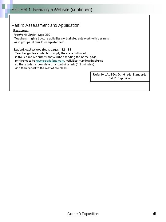 Intervention Resource Guide Grade 9 Exposition 1 Table