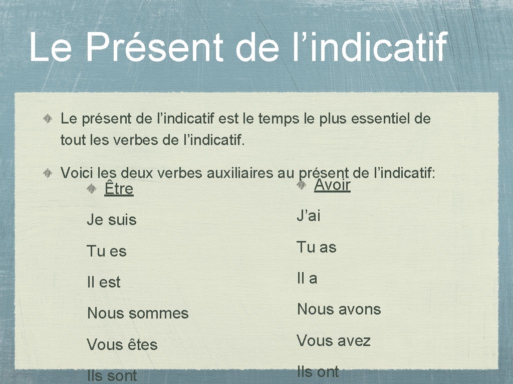 Les Verbes Indicatifs Rebecca Frank Le Prsent de