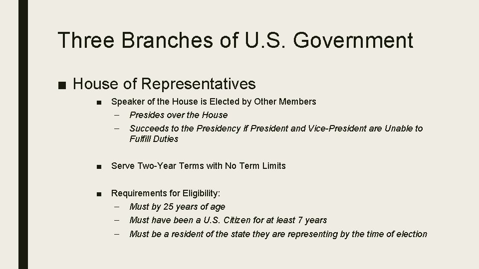 THE THREE BRANCHES OF U S GOVERNMENT Three