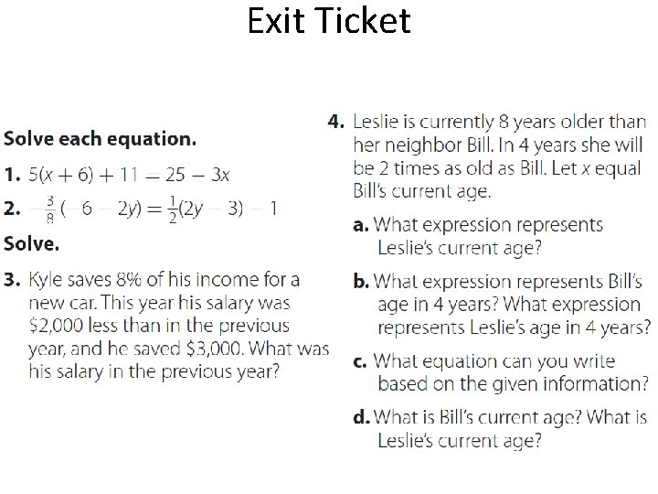 Equations with the Distributive Property Warm Up Use