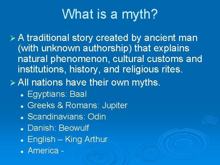 Introduction to Mythology Honors English 9 ForsythBernstein Mythology