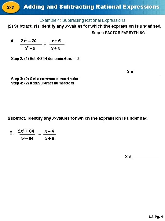8 3 Adding and Subtracting Rational Expressions 8