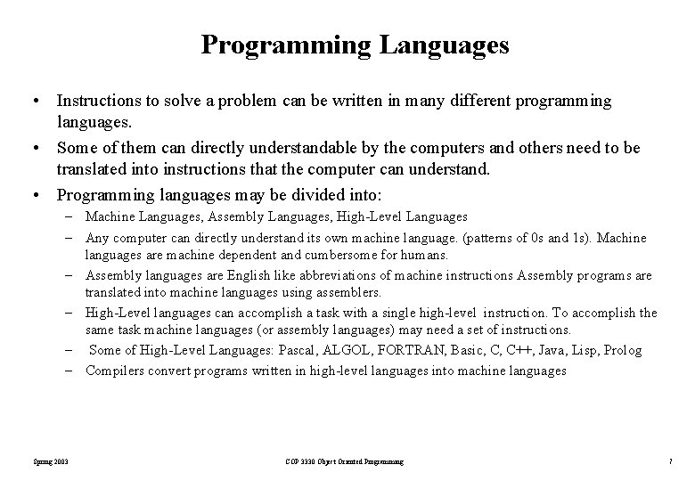 COP 3330 Object Oriented Programming Section 01 Spring
