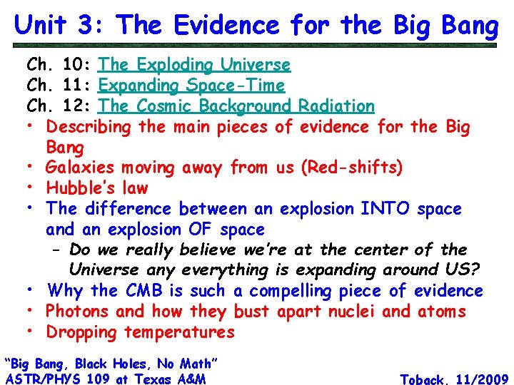 Big Bang Black Holes No Math ASTRPHYS 109