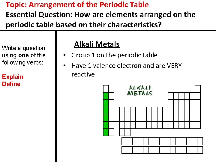 Topic Arrangement of the Periodic Table Essential Question