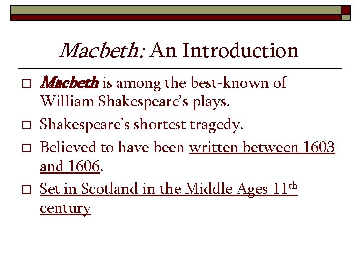 Macbeth An Introduction By Julie Faulkner Essential Questions