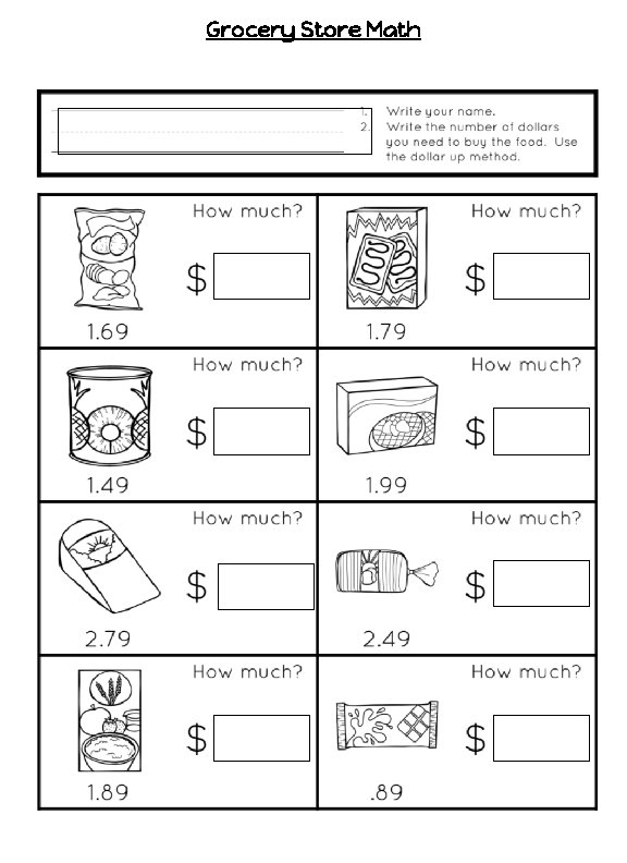 Week 8 Math Choice board Grocery Store Math
