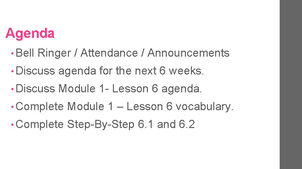 Module 1 Lesson 6 Ms Tracy Bell Ringer
