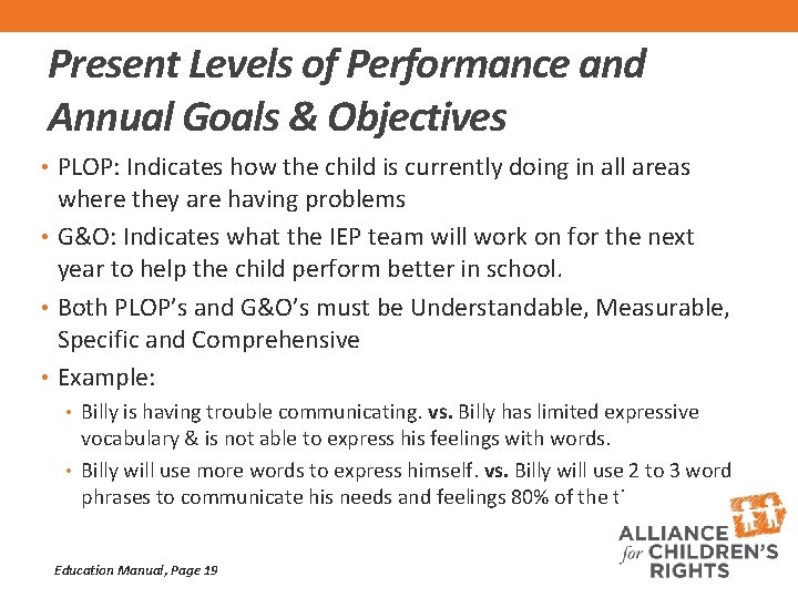 Understanding and How to Read IEPs Presented by