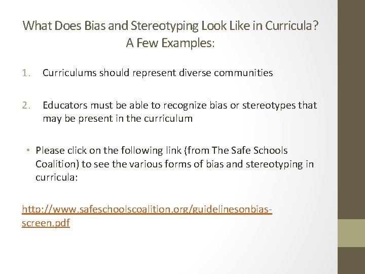 Reviewing Curriculum for Bias and Stereotypes M G