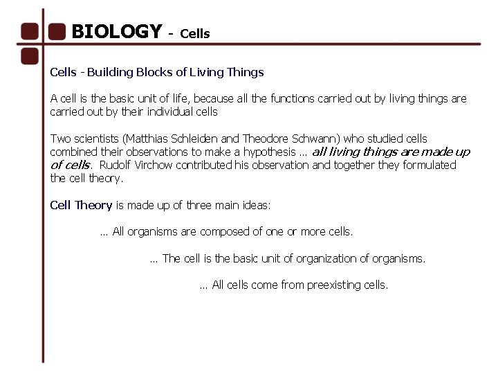 BIOLOGY POWERPOINT SLIDESHOW Grade 8 Science CELLS SYSTEMS