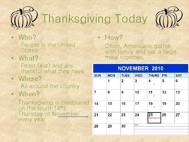 Thanksgiving Then and Now Table of Contents Objectives
