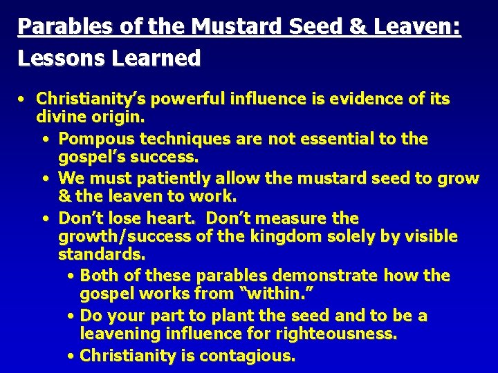 Lesson 10 The Parables of the Mustard Seed