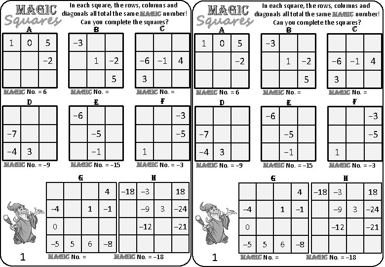 Directed Numbers Adding Magic Squares Worksheets increase in