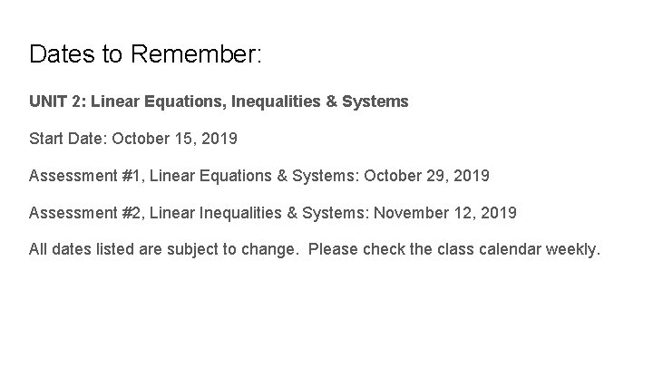 Linear Equations Inequalities Systems Algebra 1 Mrs Davis
