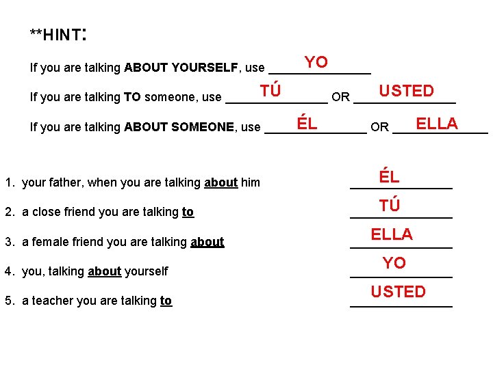 Review Level 1 A Para Empezar Subject Pronouns