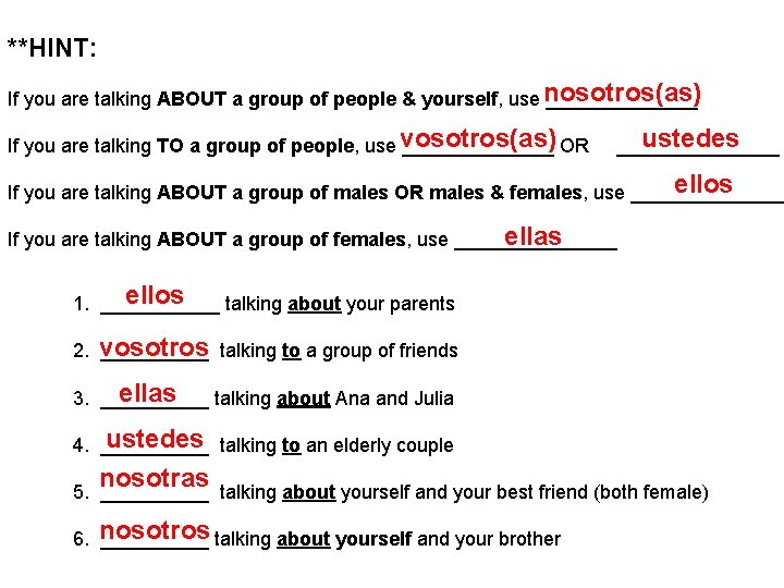 Review Level 1 A Para Empezar Subject Pronouns