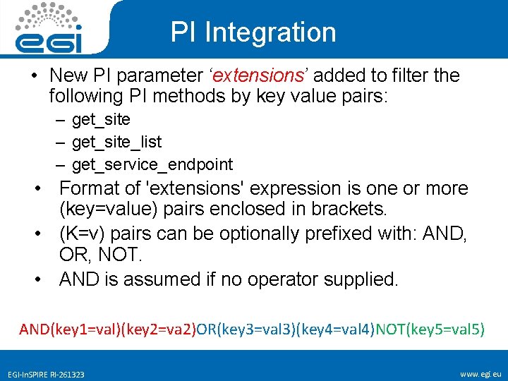 EGIIn SPIRE Goc DB Extensibility Mechanism David Meredith