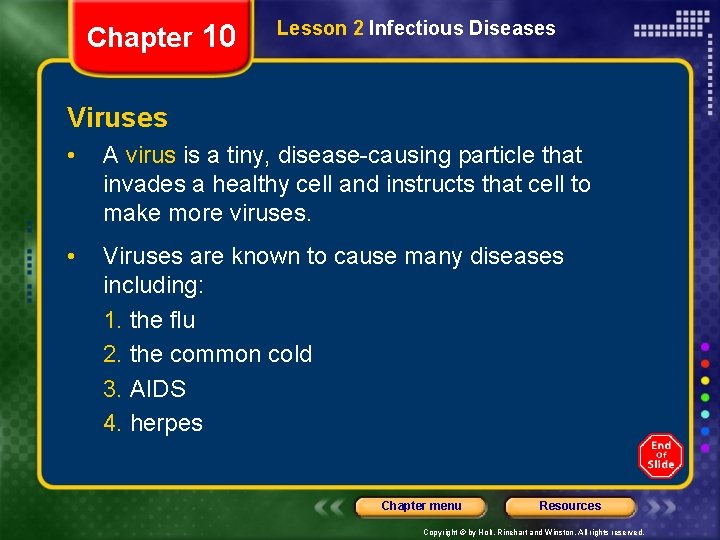 Chapter 10 Lesson 2 Infectious Diseases Bellringer List