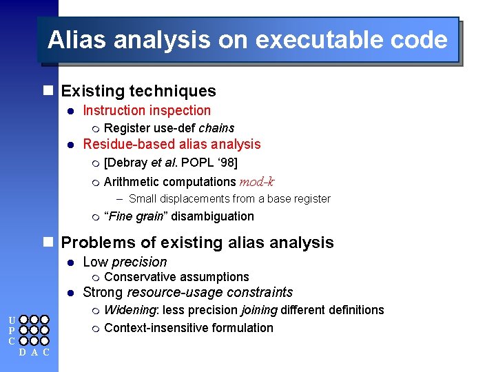 Speculative Alias Analysis for Executable Code Manel Fernndez
