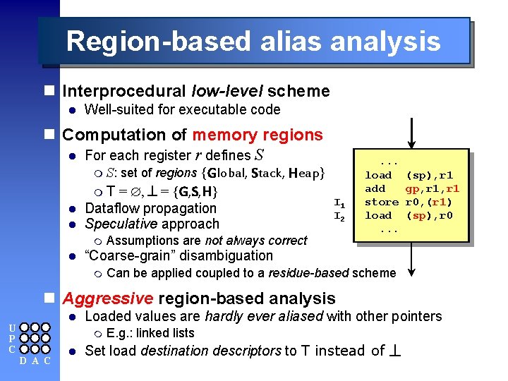 Speculative Alias Analysis for Executable Code Manel Fernndez
