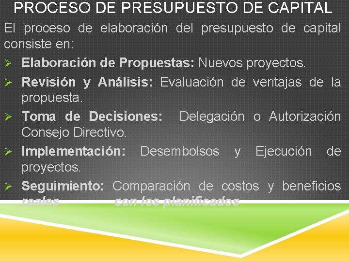 TECNICAS DE ELABORACION DEL PRESUPUESTO DE CAPITAL Proceso