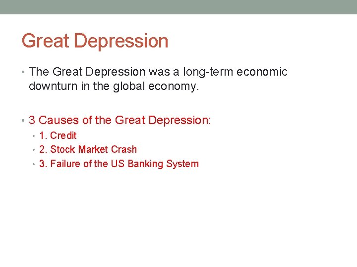 GREAT DEPRESSION A global overview Bellwork Standards The