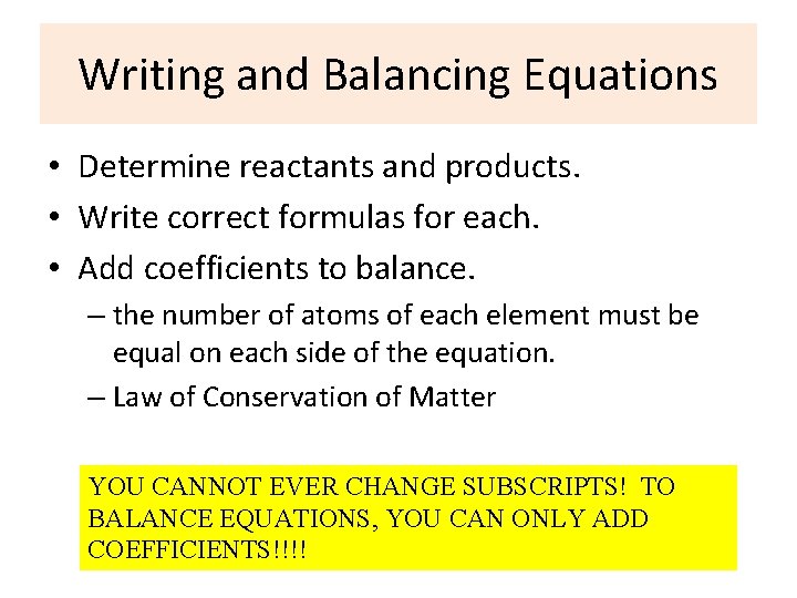 Chemical Reactions Writing Equations Balancing Equations Classifying ...