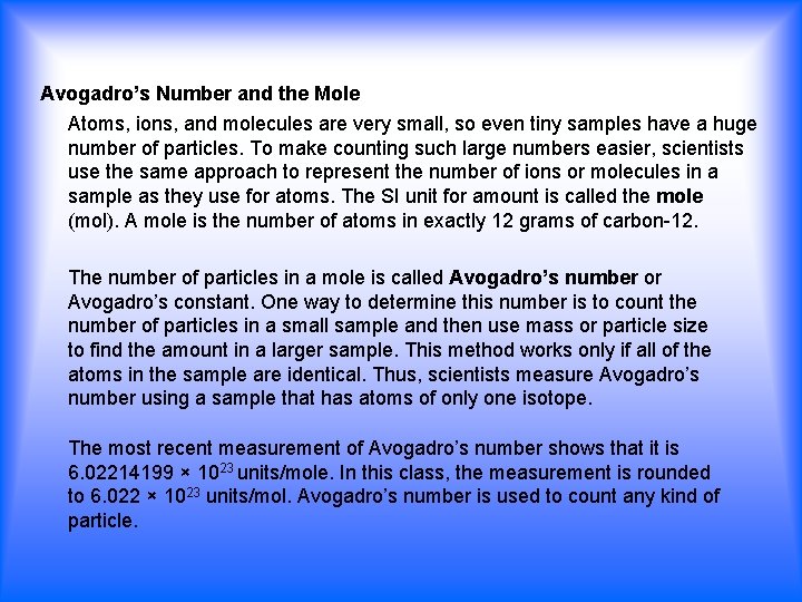 Avogadros Number and the Mole Atoms ions and