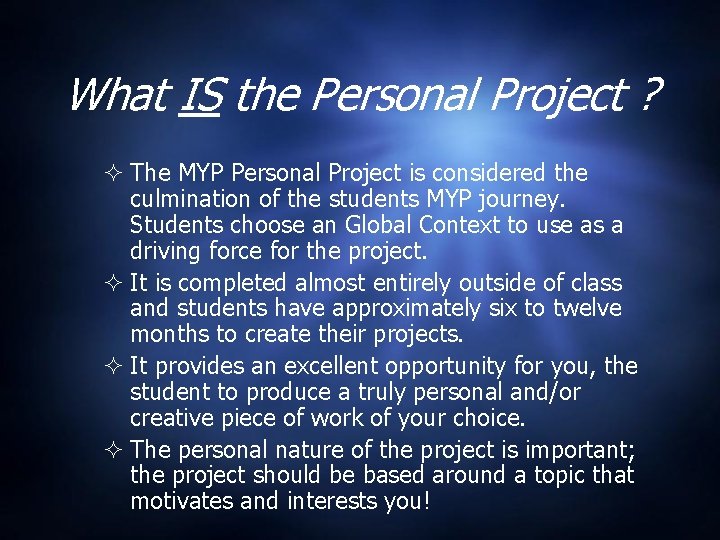 IB MYP Personal Project Review 10 th Grade