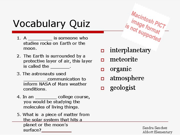 The Mystery of Mars Vocabulary Geologist Organic Meteorite