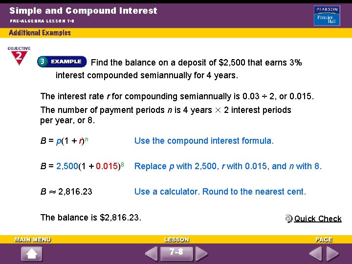 Simple and Compound Interest PREALGEBRA LESSON 7 8