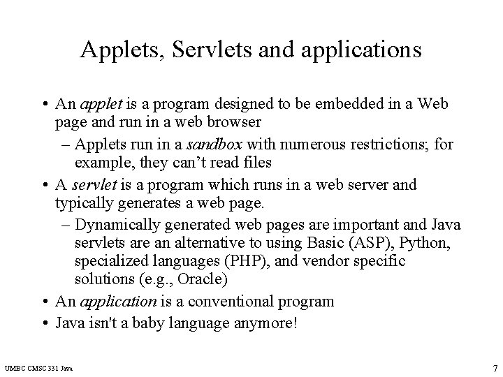 Introduction To Java Cmsc 331 Umbc Cmsc 331