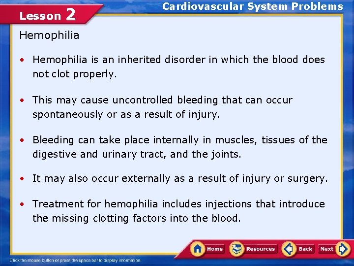 Lesson 2 Care and Problems of the Cardiovascular