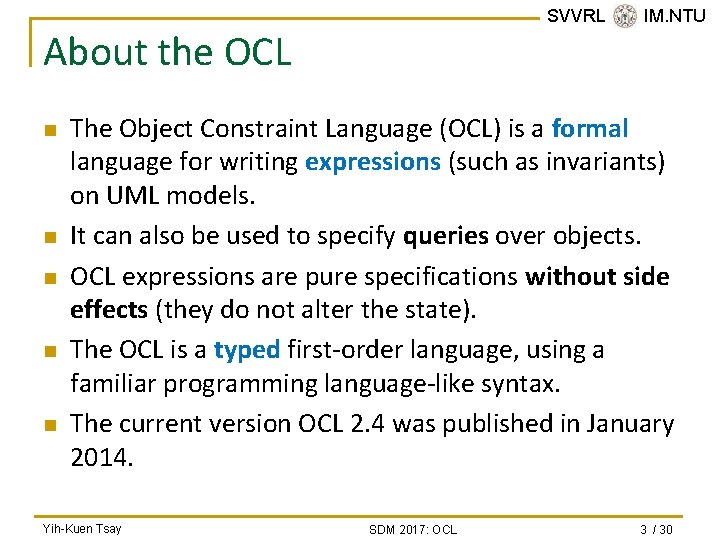 SVVRL IM NTU Object Constraint Language OCL Based