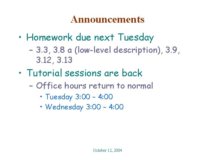 CSCI 2670 Introduction to Theory of Computing October