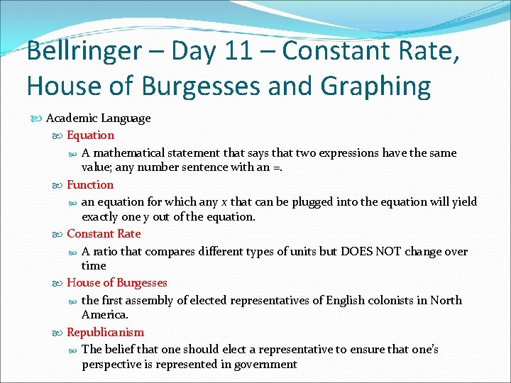 U S History Math Bellringer Day 11 Constant