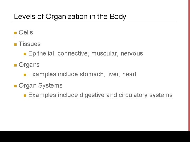 Human Body Systems Levels of Organization in the