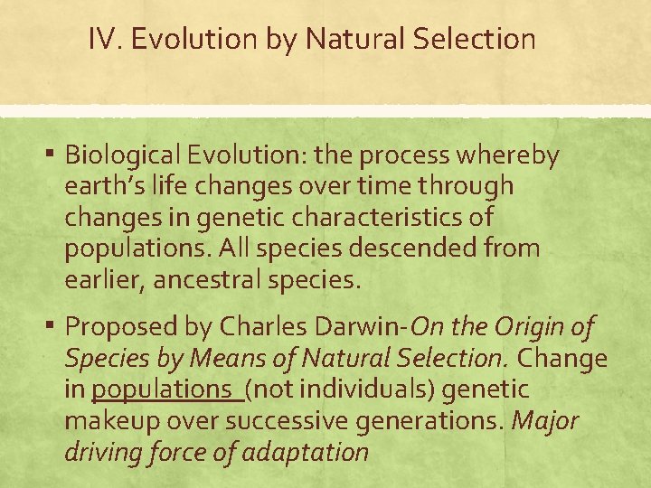 APES Evolution and Biodiversity Chapter 4 I Understanding