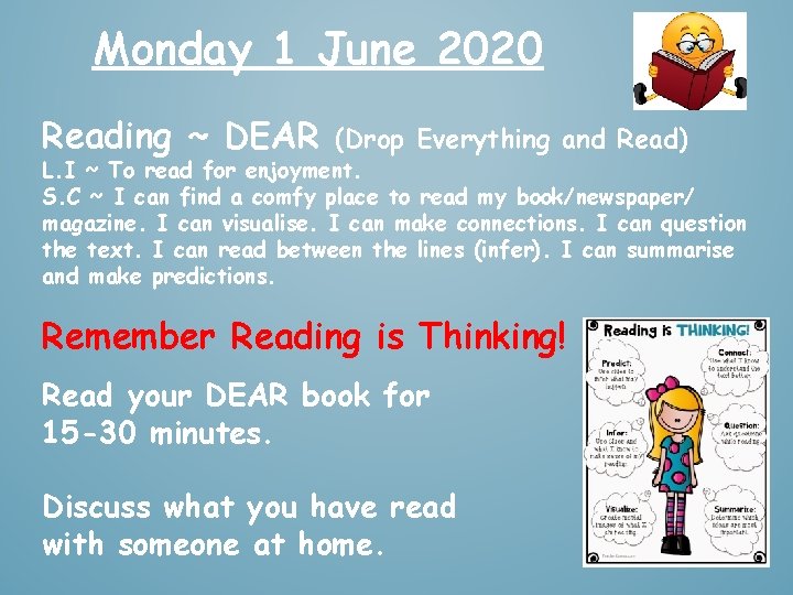 Monday 1 June 2020 Maths Break Reading Writing