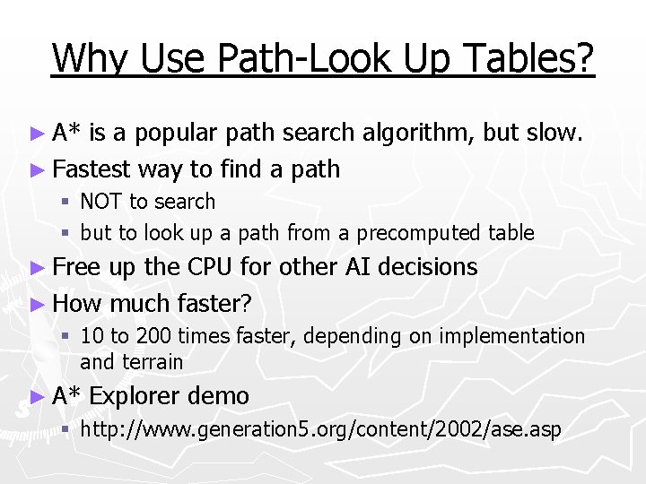 Path Lookup Tables An Overview of Navigation Systems