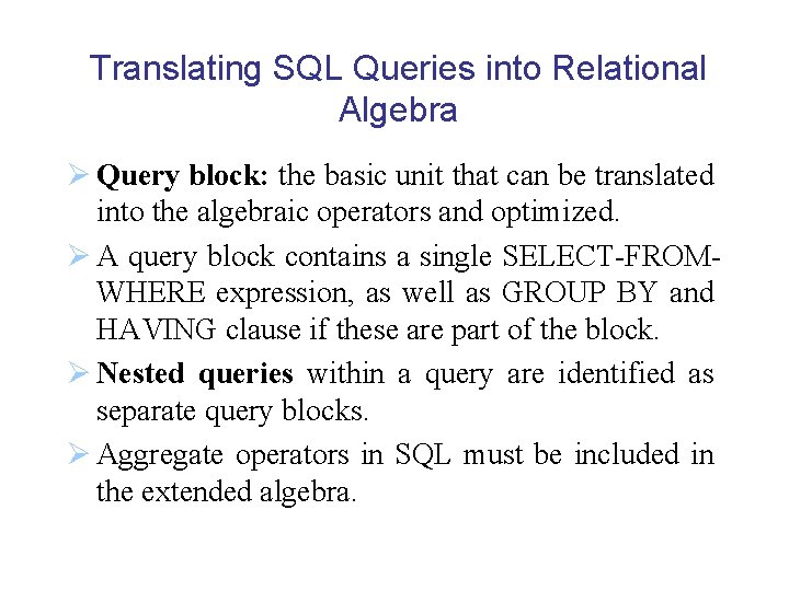 Advance Database Systems Query Optimization Ch 15 Department