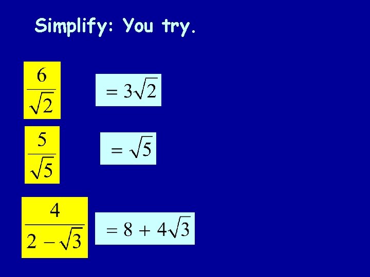 Algebra Operations with Radical Expressions Review Simplifying Expressions