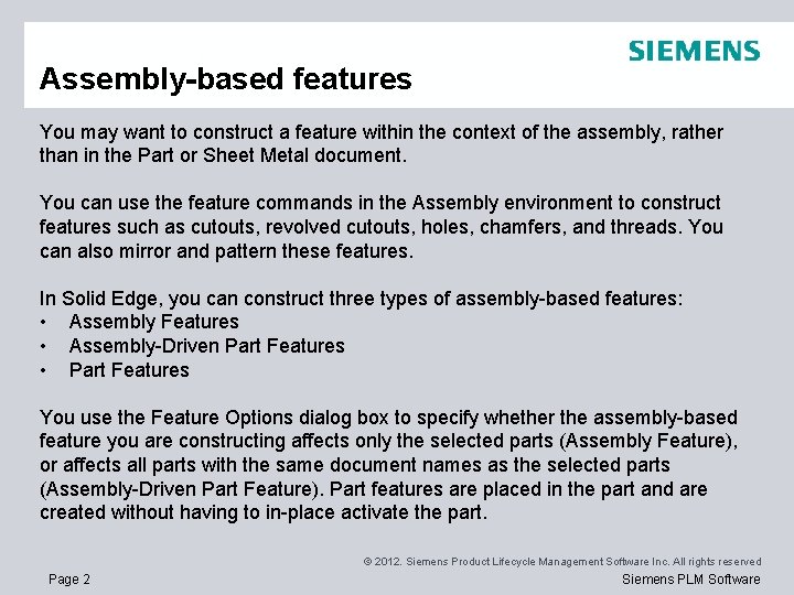 Solid Edge ST 5 Training Assembly Features 2012