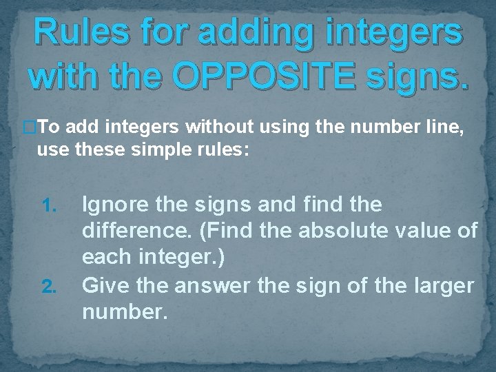 Chapter 1 Integers Part 2 Adding Integers Objective