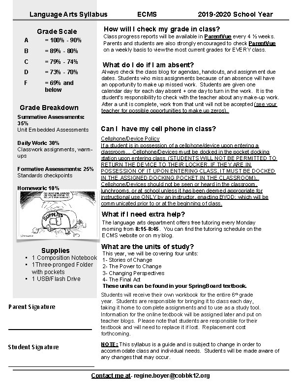 Language Arts Syllabus ECMS 2019 2020 School Year