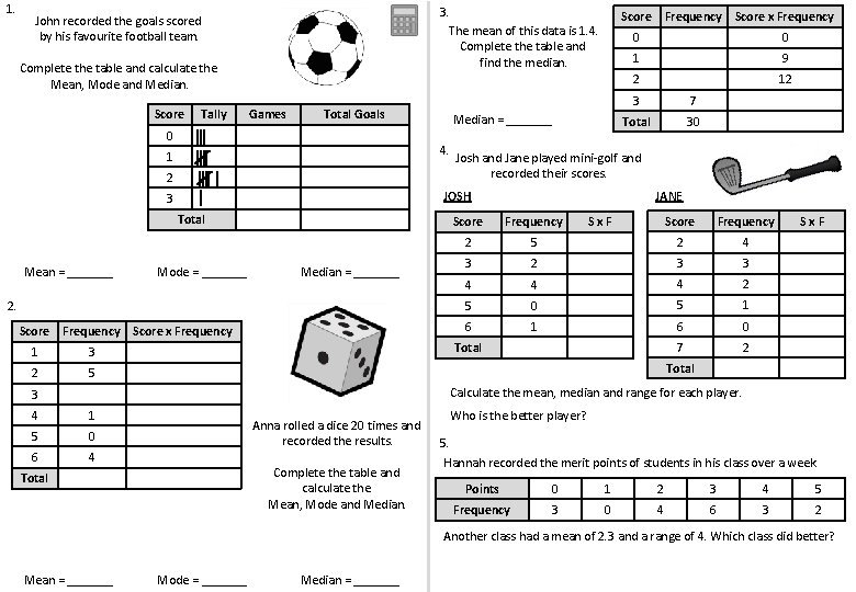Frequency Tables Averages Worksheet A The worksheet is